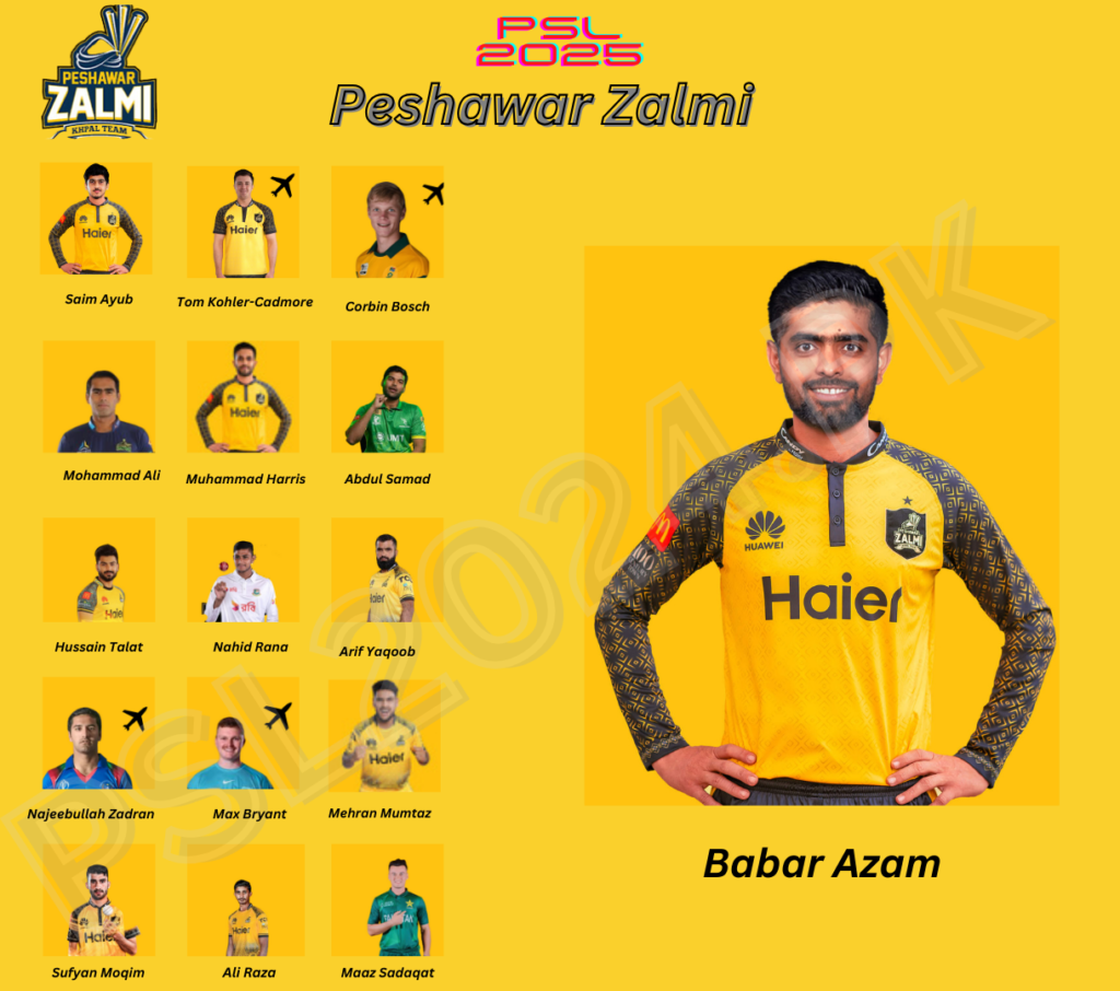 Peshawar Zalmi Squad 2025 (PZ PSL 10 Complete Team)